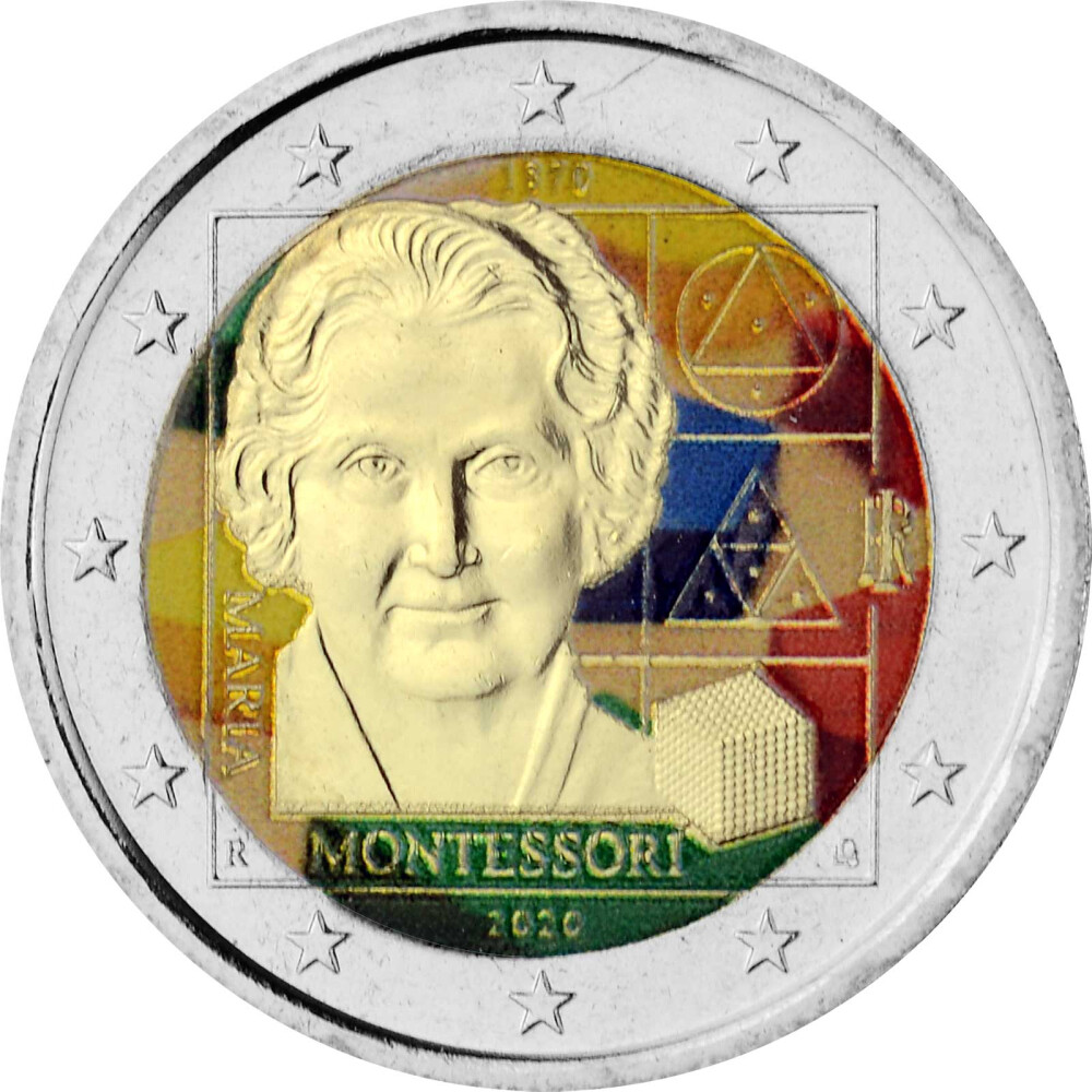 2 Euro Italien 2020 - Maria Montessori - coloriert / mit Farbe