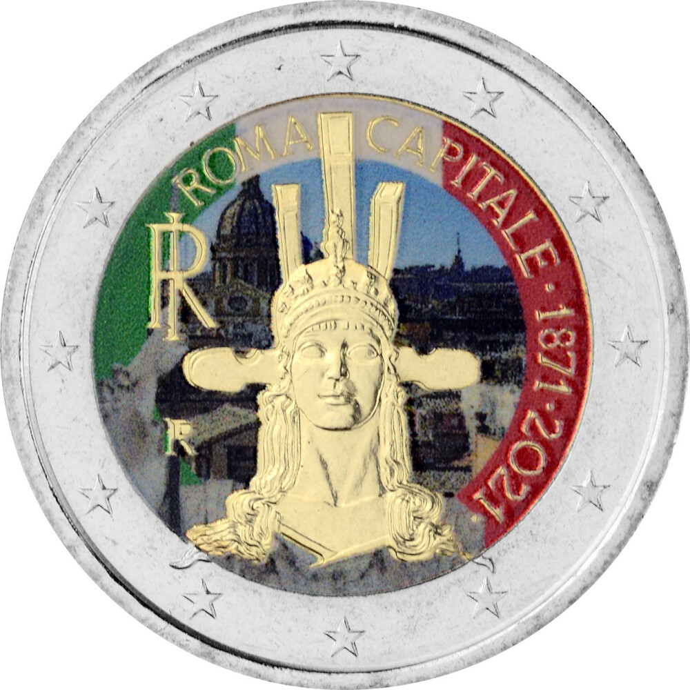 2 Euro Italien 2021 - Rom - coloriert / mit Farbe