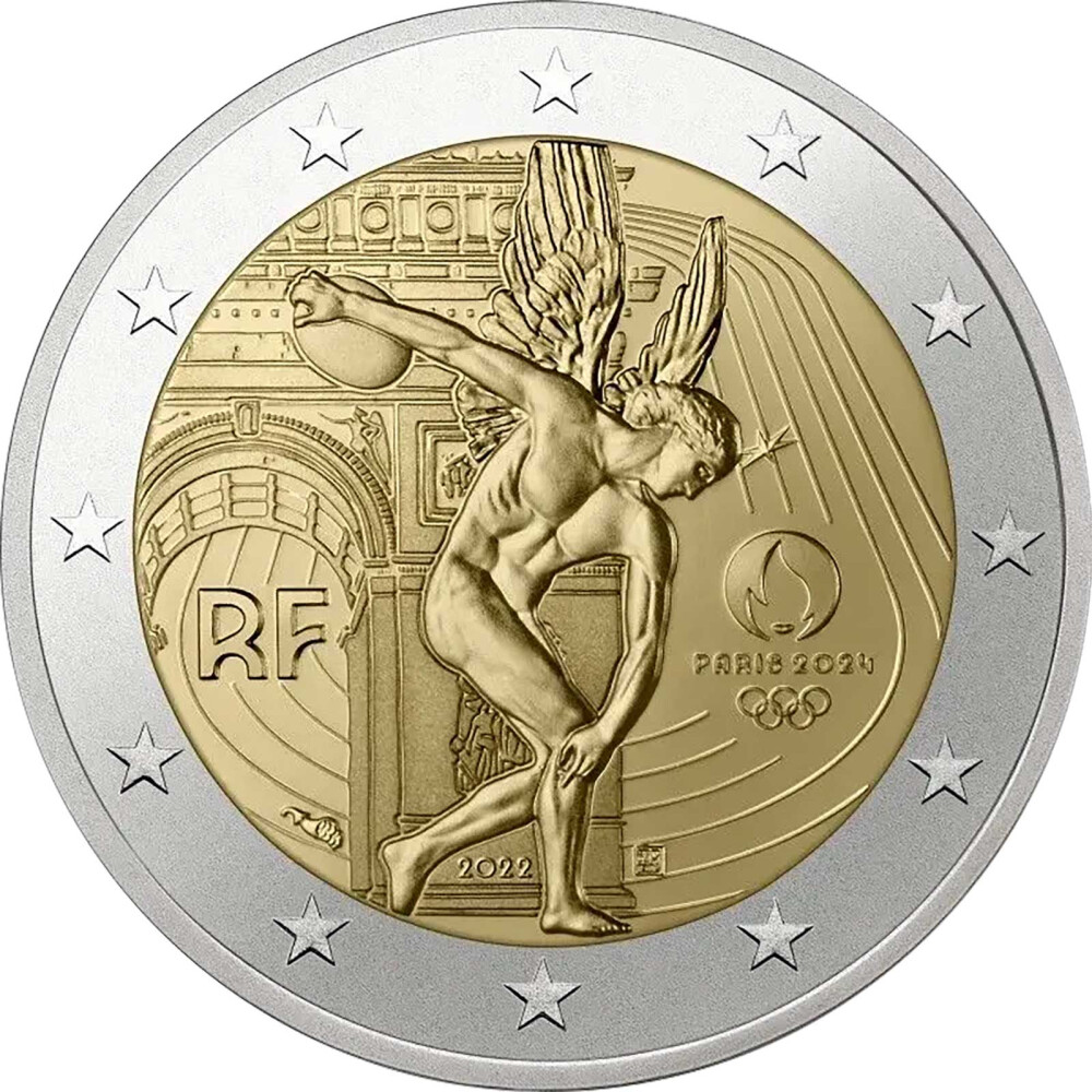 2 Euro Gedenkmünze Frankreich 2022 st - Olympia Diskuswerfen - Bliste
