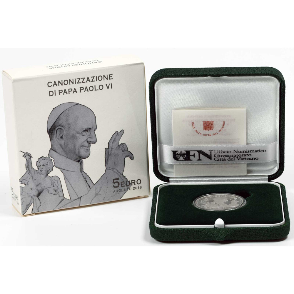 5 Euro Gedenkmünze Vatikan 2018 Silber PP - Heiligsprechung Papst Pau