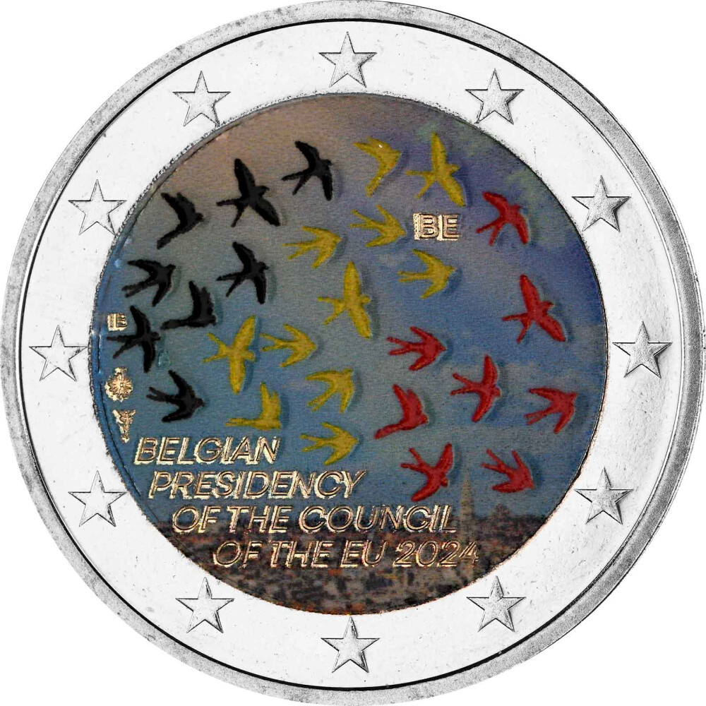 2 Euro Belgien 2024 - EU-Ratspräsidentschaft - coloriert / mit Farbe